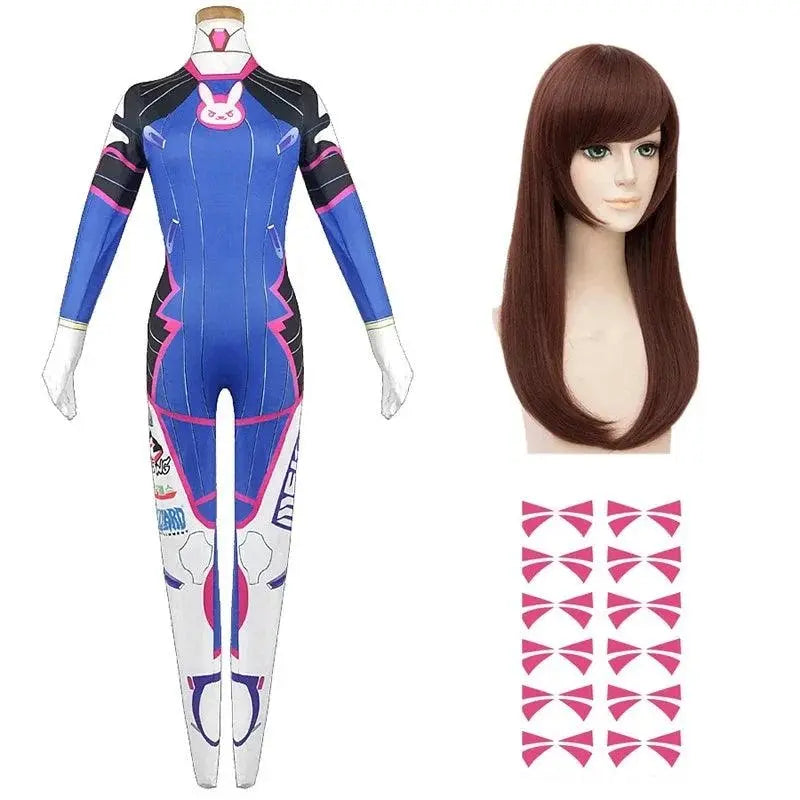 - Anime Woman Jumpsuit Tights Dva Cosplay Costume Game Zentai Wig ...